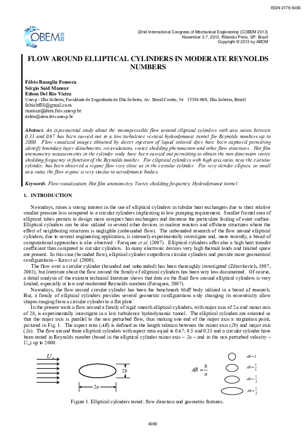(PDF) Flow Around Elliptical Cylinders in Moderate Reynolds Numbers