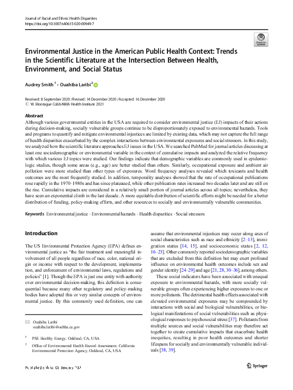 (PDF) Environmental Justice in the American Public Health Context ...