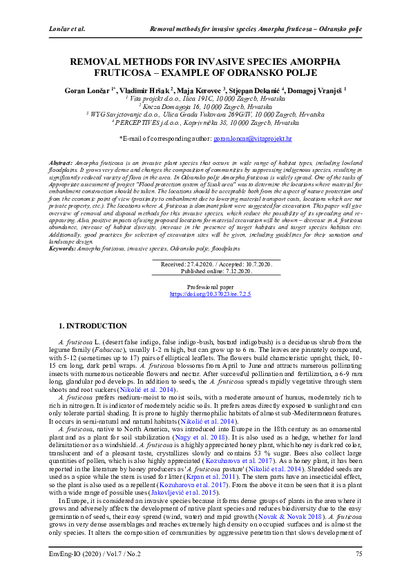 (PDF) Methods for Removing Invasive Amorpha fruticosa in Odransko