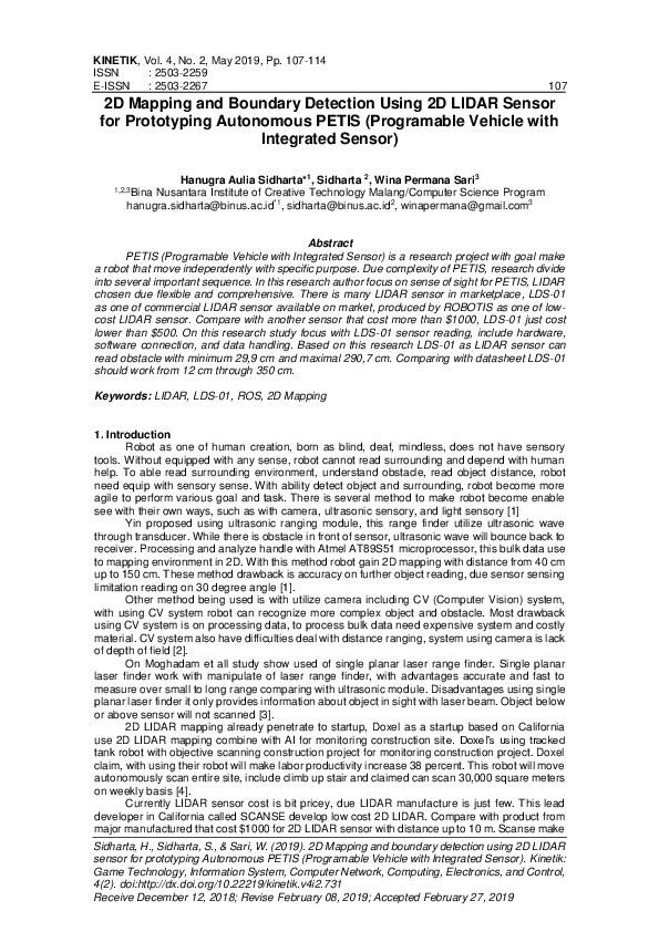 Pdf 2d Mapping And Boundary Detection Using 2d Lidar Sensor For