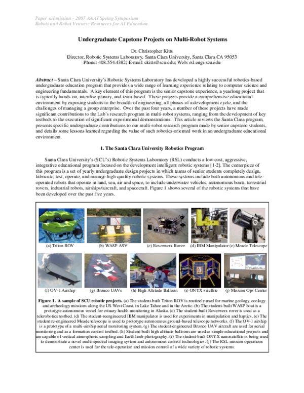 (PDF) Undergraduate Capstone Projects on Multi-Robot Systems