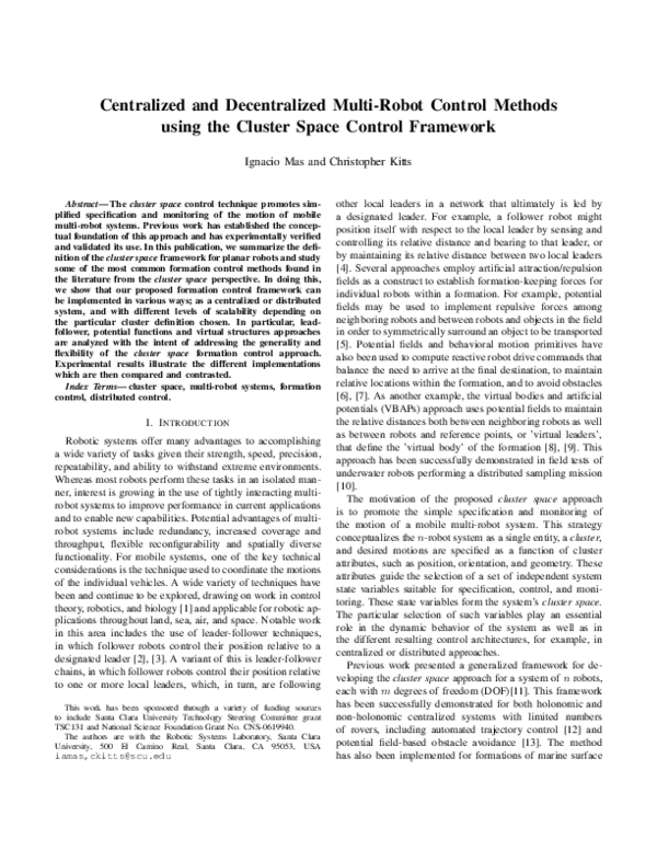 Pdf Centralized And Decentralized Multi Robot Control Methods Using