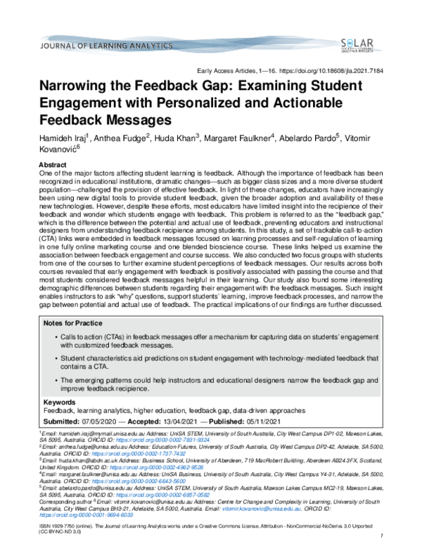 (PDF) Narrowing the Feedback Gap: Examining Student Engagement with ...