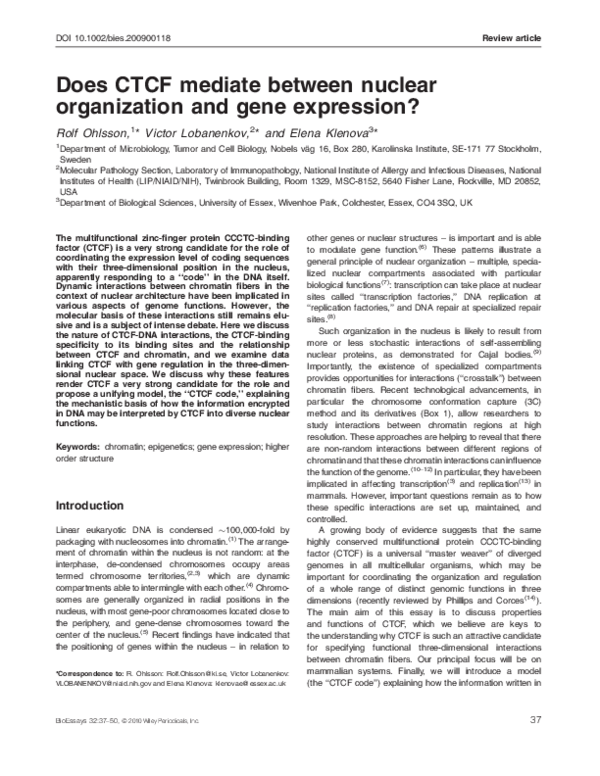 (PDF) CTCF CODE REVIEW - BioEssays 2010