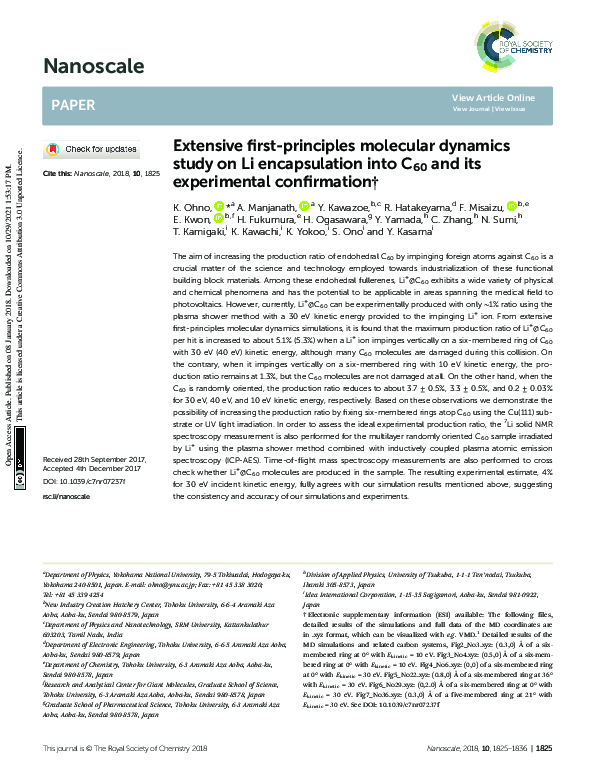(PDF) Extensive first-principles molecular dynamics study on Li encapsulation into C60 and its ...
