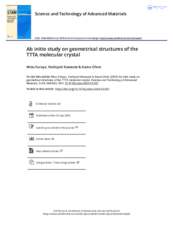 (PDF) Ab initio study on geometrical structures of the TTTA molecular crystal