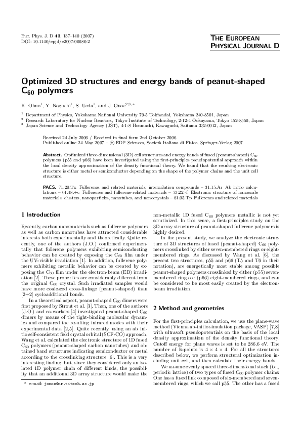(PDF) Optimized 3D structures and energy bands of peanut-shaped C60 ...