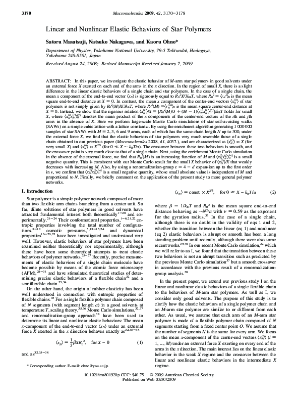 (PDF) Linear and Nonlinear Elastic Behaviors of Star Polymers