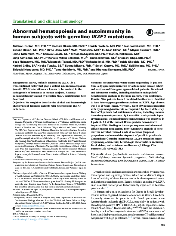 (PDF) Abnormal hematopoiesis and autoimmunity in human subjects with ...