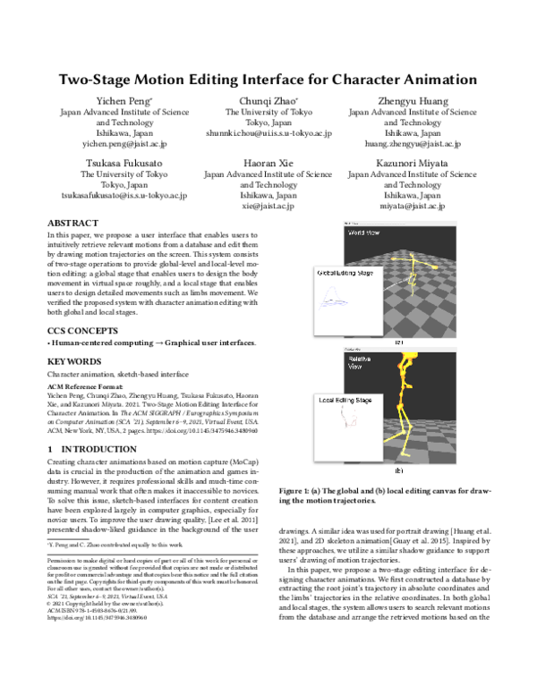 (PDF) Two-Stage Motion Editing Interface for Character Animation