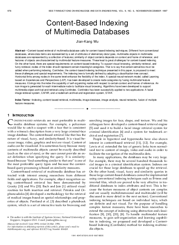 (PDF) Content-based indexing of multimedia databases