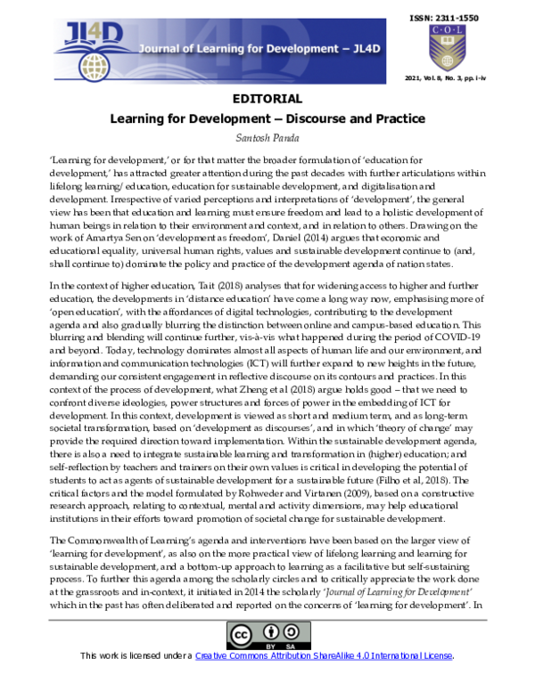 (PDF) Learning for Development - Discourse and Practice