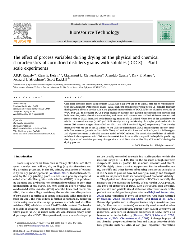 (PDF) The effect of process variables during drying on the physical and ...
