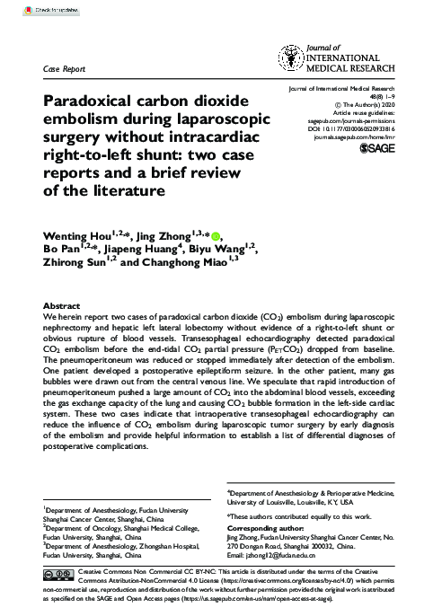 (PDF) Paradoxical carbon dioxide embolism during laparoscopic surgery ...