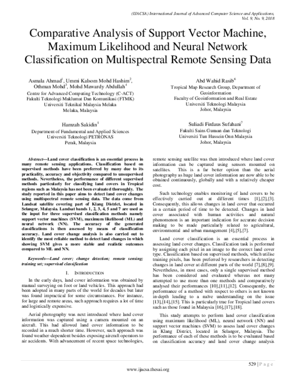 Pdf Comparative Analysis Of Support Vector Machine Maximum Likelihood And Neural Network