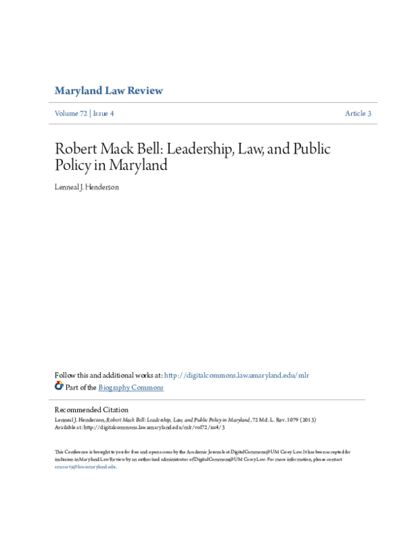 (PDF) Robert Mack Bell: Leadership, Law, and Public Policy in Maryland