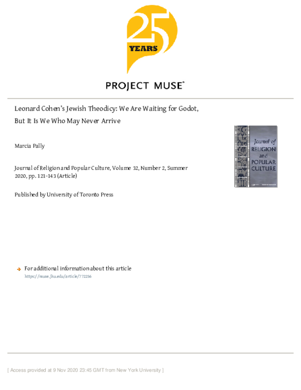 (PDF) Leonard Cohen's Jewish Theodicy: We Are Waiting for Godot, But It ...