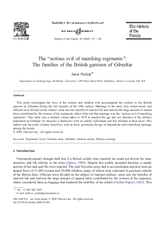 (PDF) The “serious evil of marching regiments”: The families of the ...