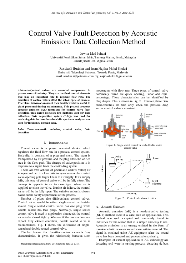 (PDF) Control Valve Fault Detection by Acoustic Emission: Data Collection Method