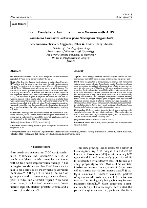 (PDF) Giant Condyloma Acuminatum in a Woman with AIDS