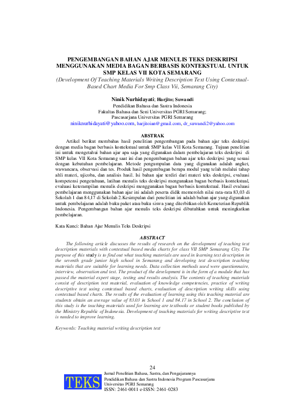 (PDF) Pengembangan Bahan Ajar Menulis Teks Deskripsi Menggunakan Media Bagan Berbasis ...
