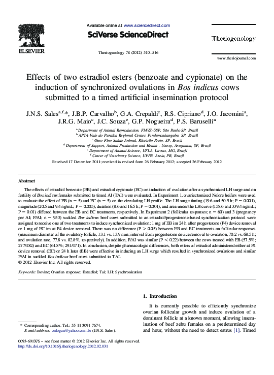 (PDF) Effects of two estradiol esters (benzoate and cypionate) on the ...
