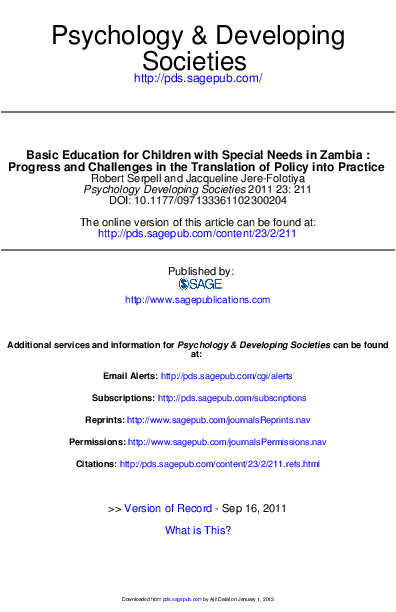 (PDF) Basic Education for Children with Special Needs in Zambia ...