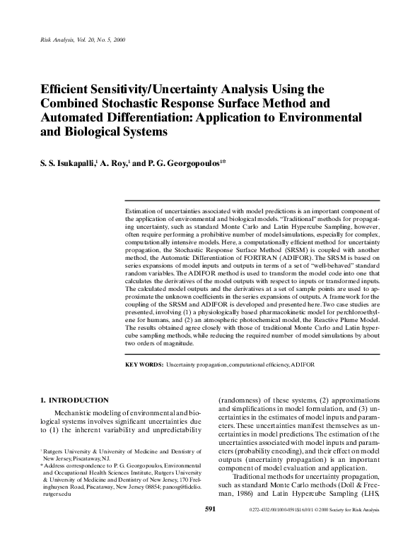 (PDF) Efficient Sensitivity/Uncertainty Analysis Using the Combined Stochastic Response Surface ...