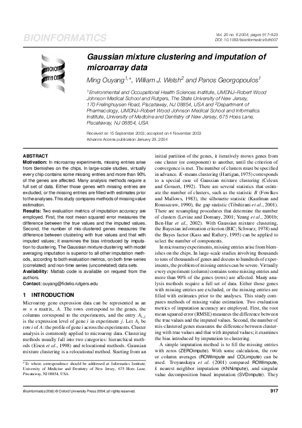 Pdf Gaussian Mixture Clustering And Imputation Of Microarray Data