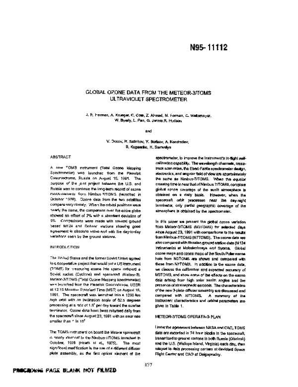 (PDF) Global ozone data from the meteor-3/TOMS ultraviolet spectrometer