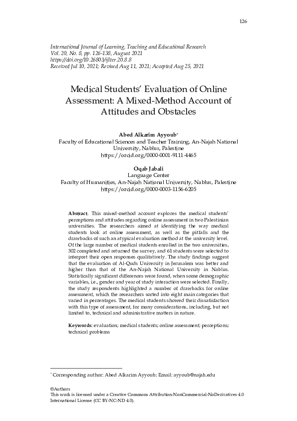 (PDF) Medical Students’ Evaluation of Online Assessment: A Mixed-Method Account of Attitudes and ...