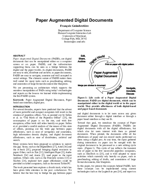 (PDF) Paper augmented digital documents