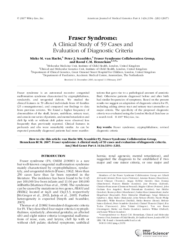 (PDF) Fraser syndrome: a clinical study of 59 cases and evaluation of ...