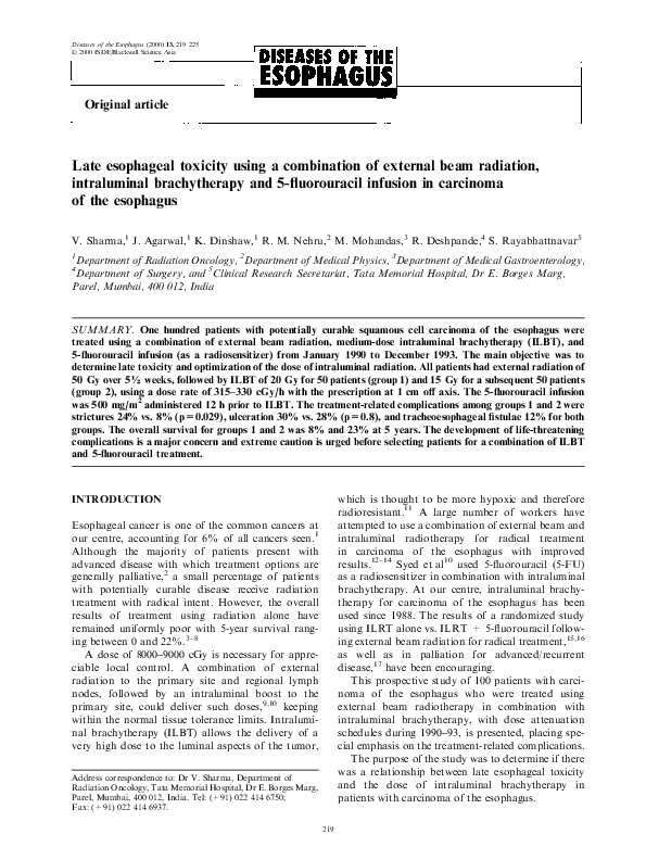 (PDF) Late esophageal toxicity using a combination of external beam ...