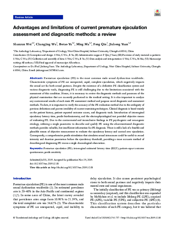 Pdf Advantages And Limitations Of Current Premature Ejaculation