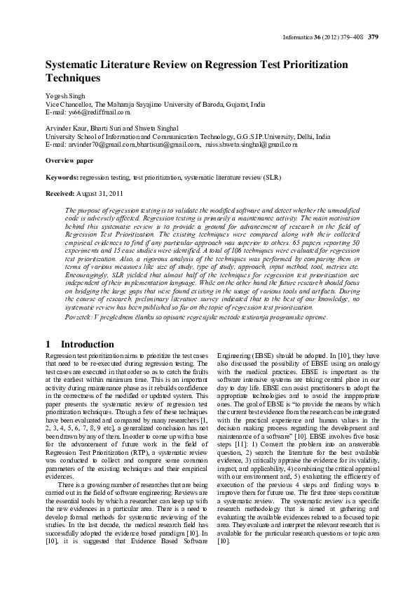 Pdf Systematic Literature Review On Regression Test Prioritization Techniques