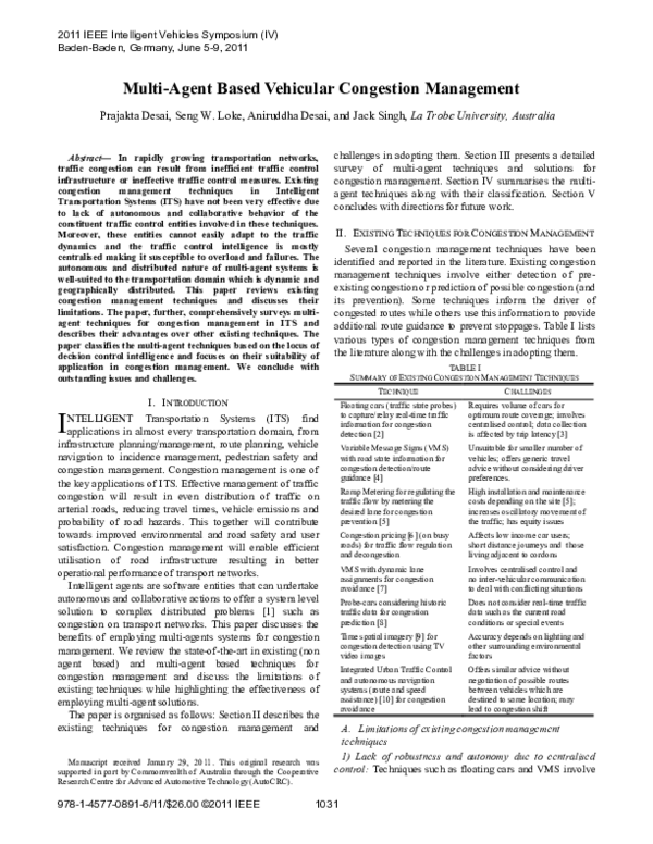 (PDF) Multi-agent based vehicular congestion management