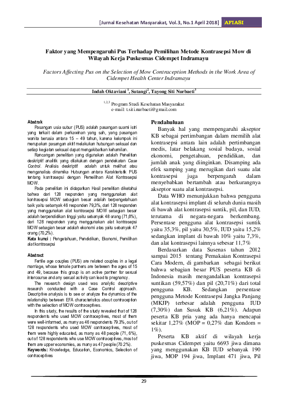 (PDF) Faktor yang Mempengaruhi Pus Terhadap Pemilihan Metode Kontrasepsi Mow di Wilayah Kerja ...