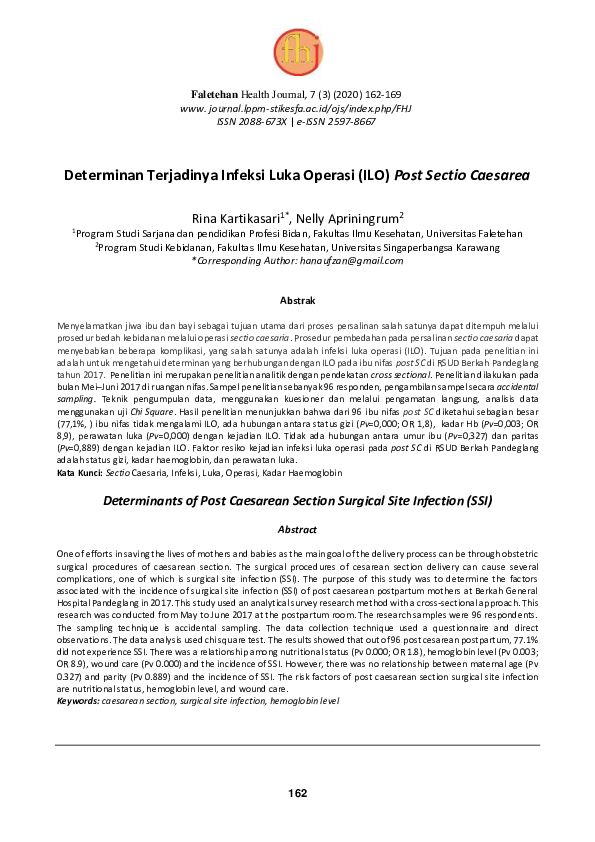 (PDF) Determinan Terjadinya Infeksi Luka Operasi (ILO) Post Sectio Caesarea
