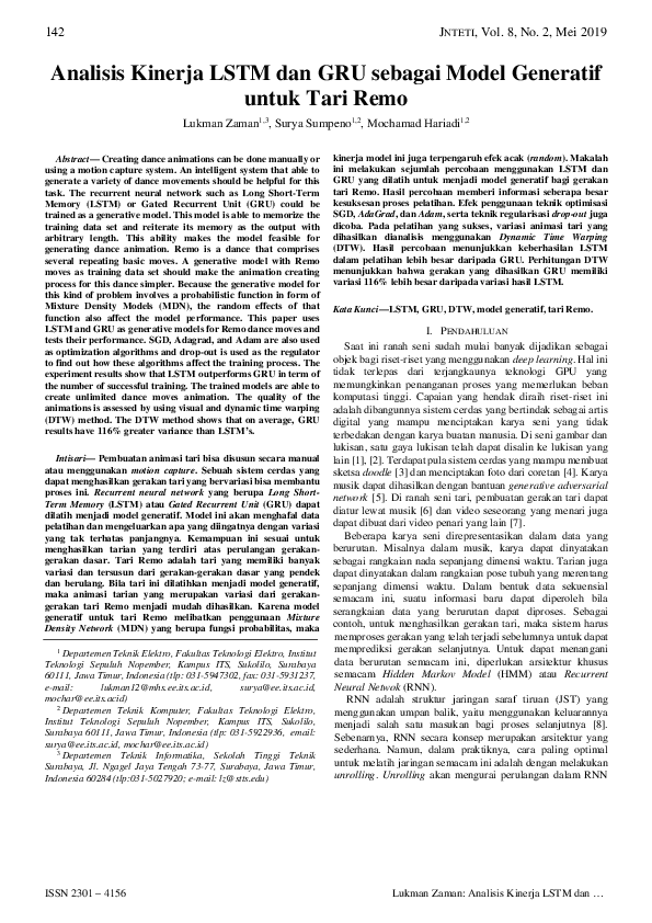 (PDF) Analisis Kinerja LSTM dan GRU sebagai Model Generatif untuk Tari Remo