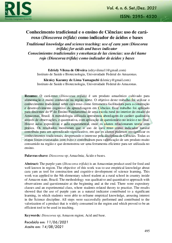 (PDF) Conhecimento tradicional e o ensino de Ciências: uso de cará-roxo ...