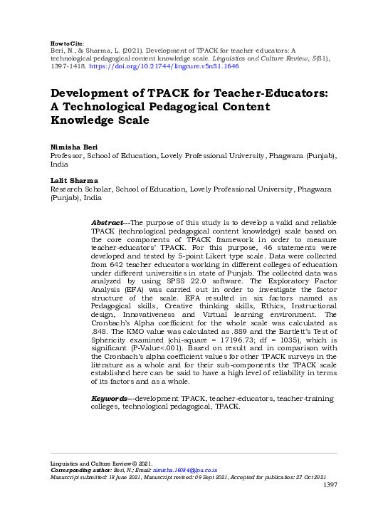 (PDF) Development of TPACK for teacher-educators
