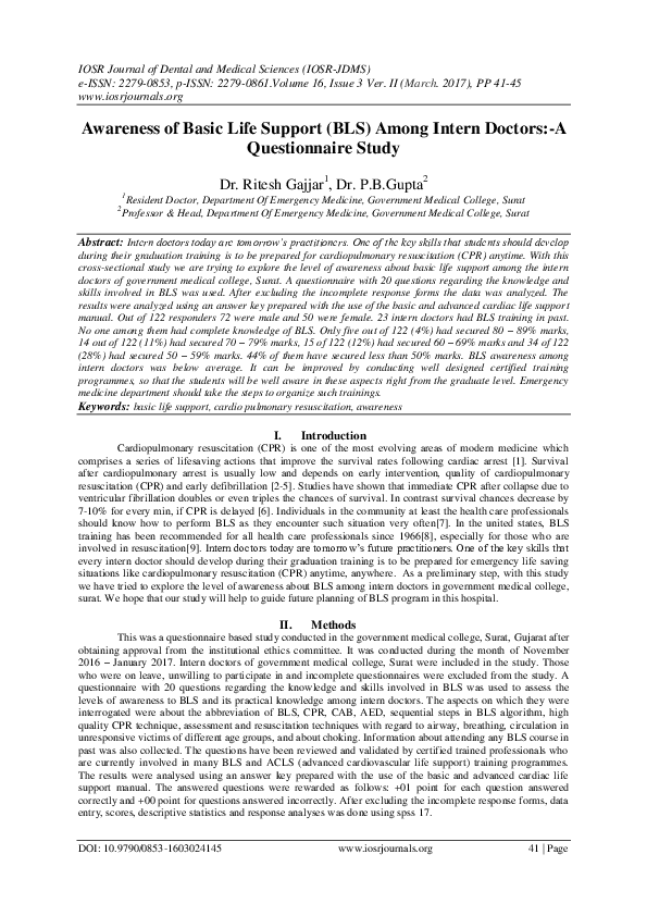 (PDF) Awareness of Basic Life Support (BLS) Among Intern Doctors:-A ...