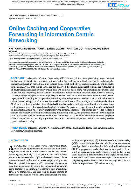 Pdf Online Caching And Cooperative Forwarding In Information Centric Networking