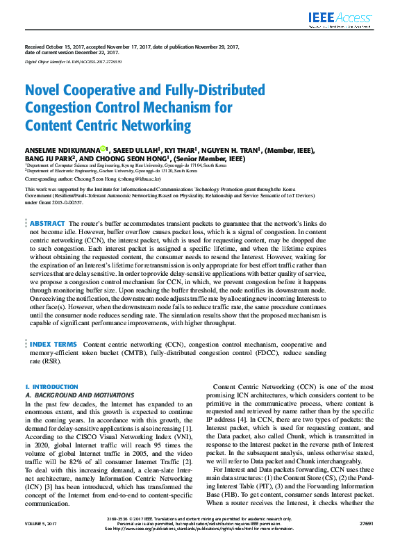 (PDF) Novel Cooperative and Fully-Distributed Congestion Control Mechanism for Content Centric ...