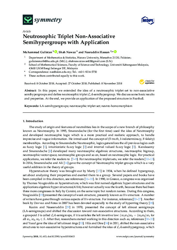 (PDF) Neutrosophic Triplet Non-Associative Semihypergroups with Application