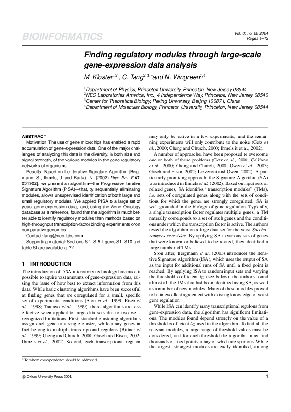 Pdf Finding Regulatory Modules Through Large Scale Gene Expression Data Analysis