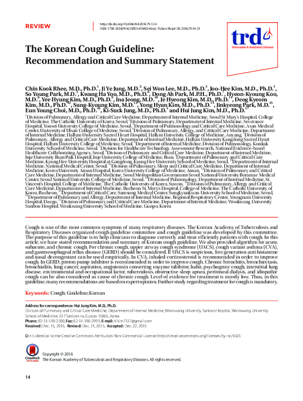 (PDF) The Korean Cough Guideline: Recommendation and Summary Statement