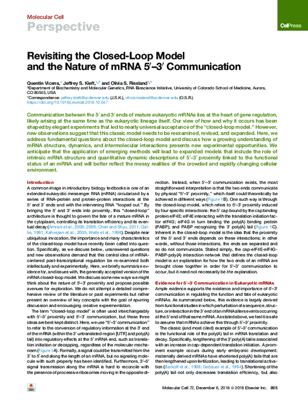 (PDF) Revisiting the Closed-Loop Model and the Nature of mRNA 5′–3 ...