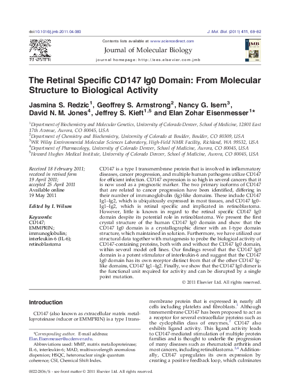 (PDF) The Retinal Specific CD147 Ig0 Domain: From Molecular Structure ...